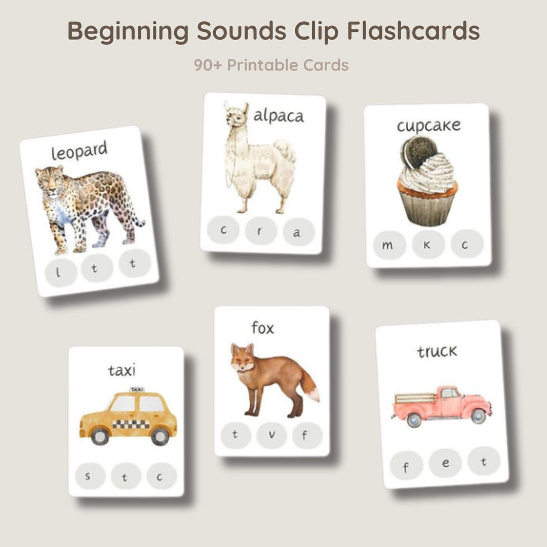 Beginning Sounds Clip Cards, 90+ Printable Early Learning Letter ...