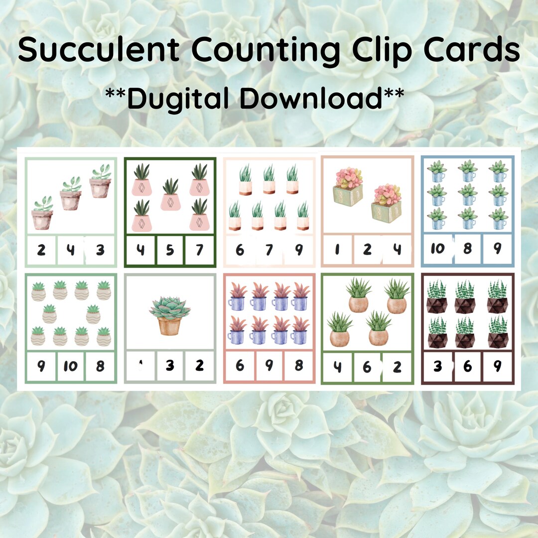 Printable Counting Clip Cards 1 - 10, Succulents, Digital Download ...
