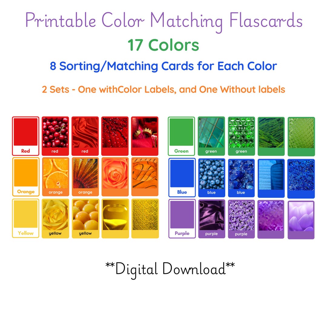 Printable Color Matching and Sorting Cards | Montessori Flashcards for ...