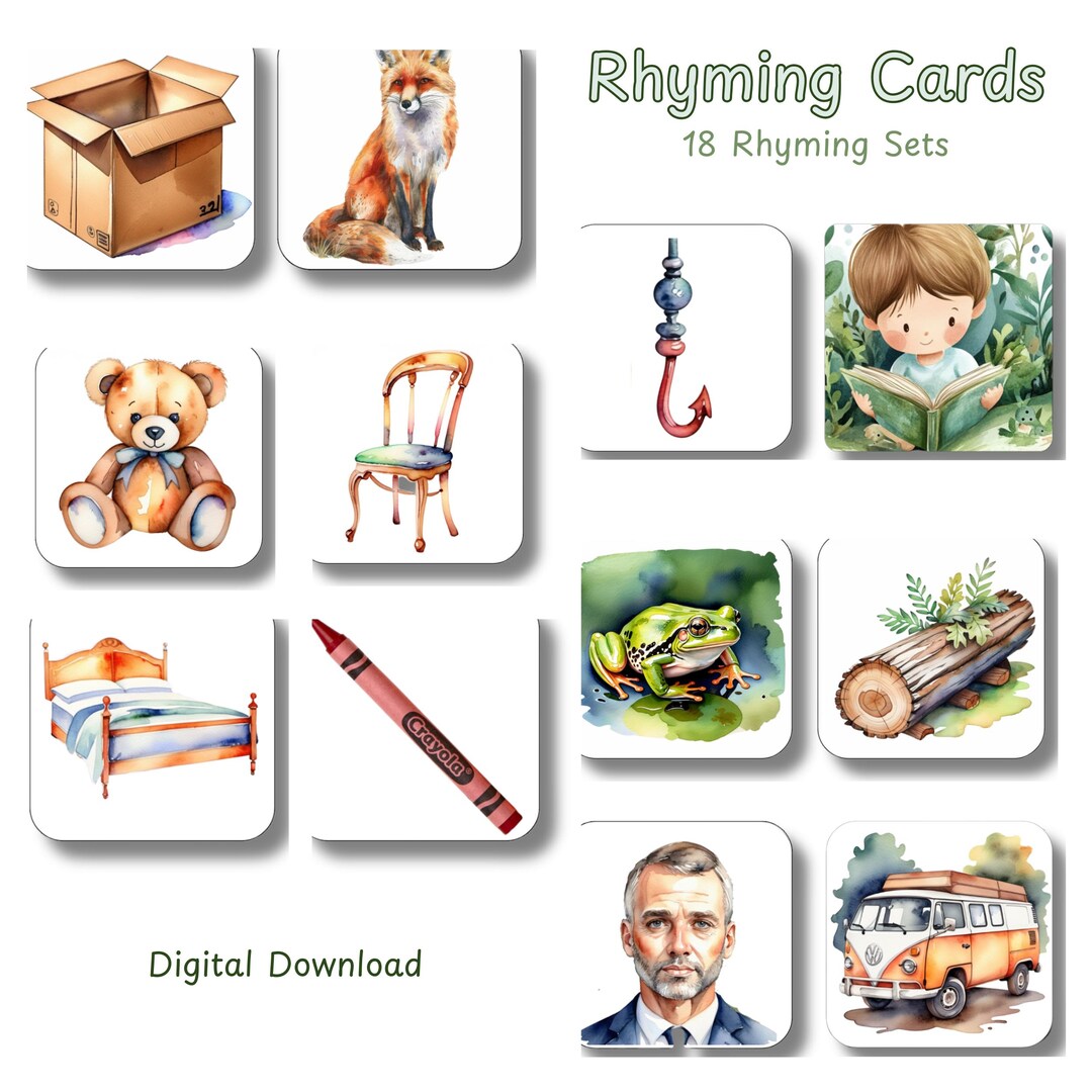 Rhyming Cards - 18 Sets of Picture Cards for Kids Learning & Fun ...