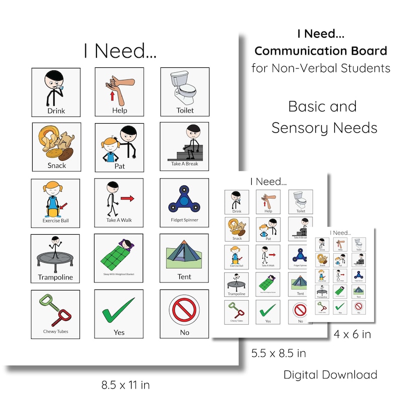 I Need... Communication Board for Non-verbal Students | 3 Sizes for ...
