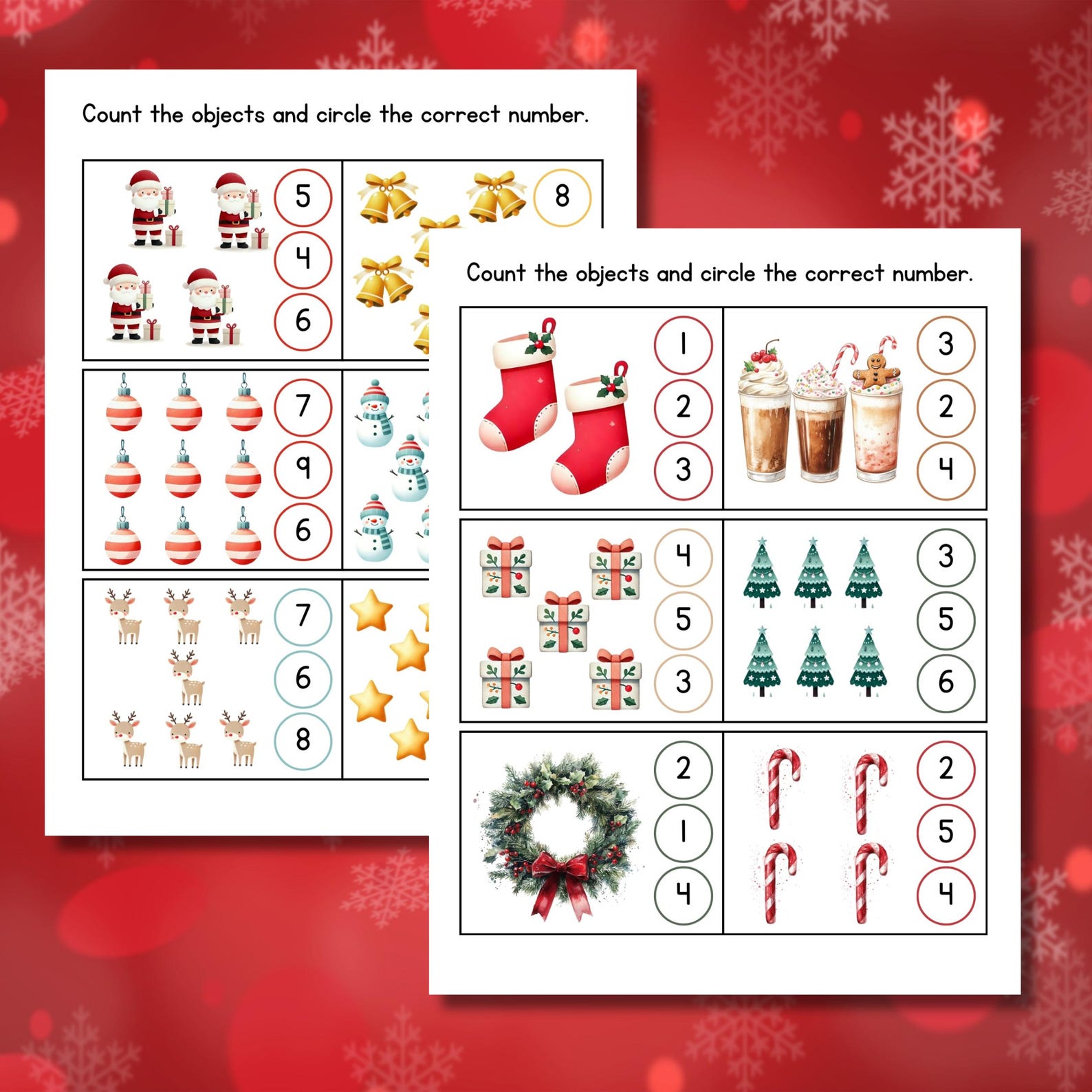 Printable Christmas Math Worksheets for Preschool, Kindergarten, Autism ...