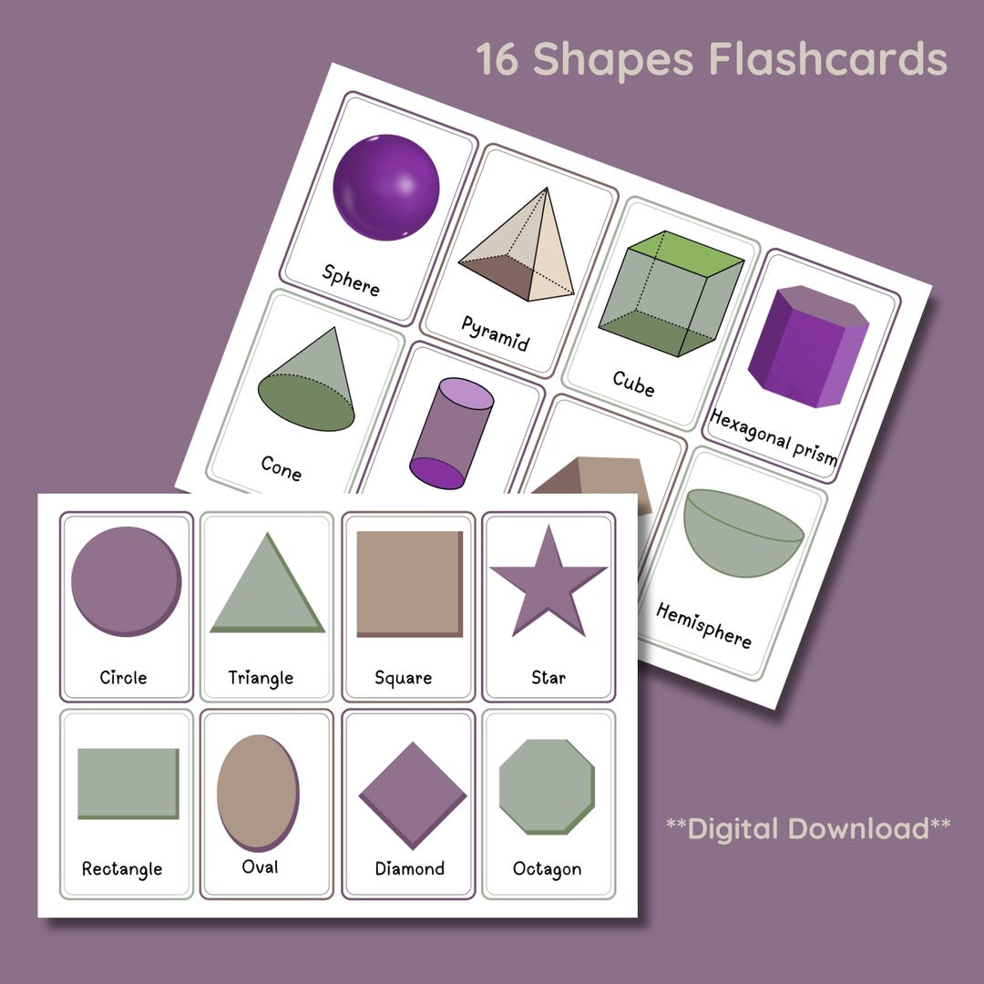 Shapes Flashcards - 16 Printable 3D and 2D Shapes for Homeschooling and ...