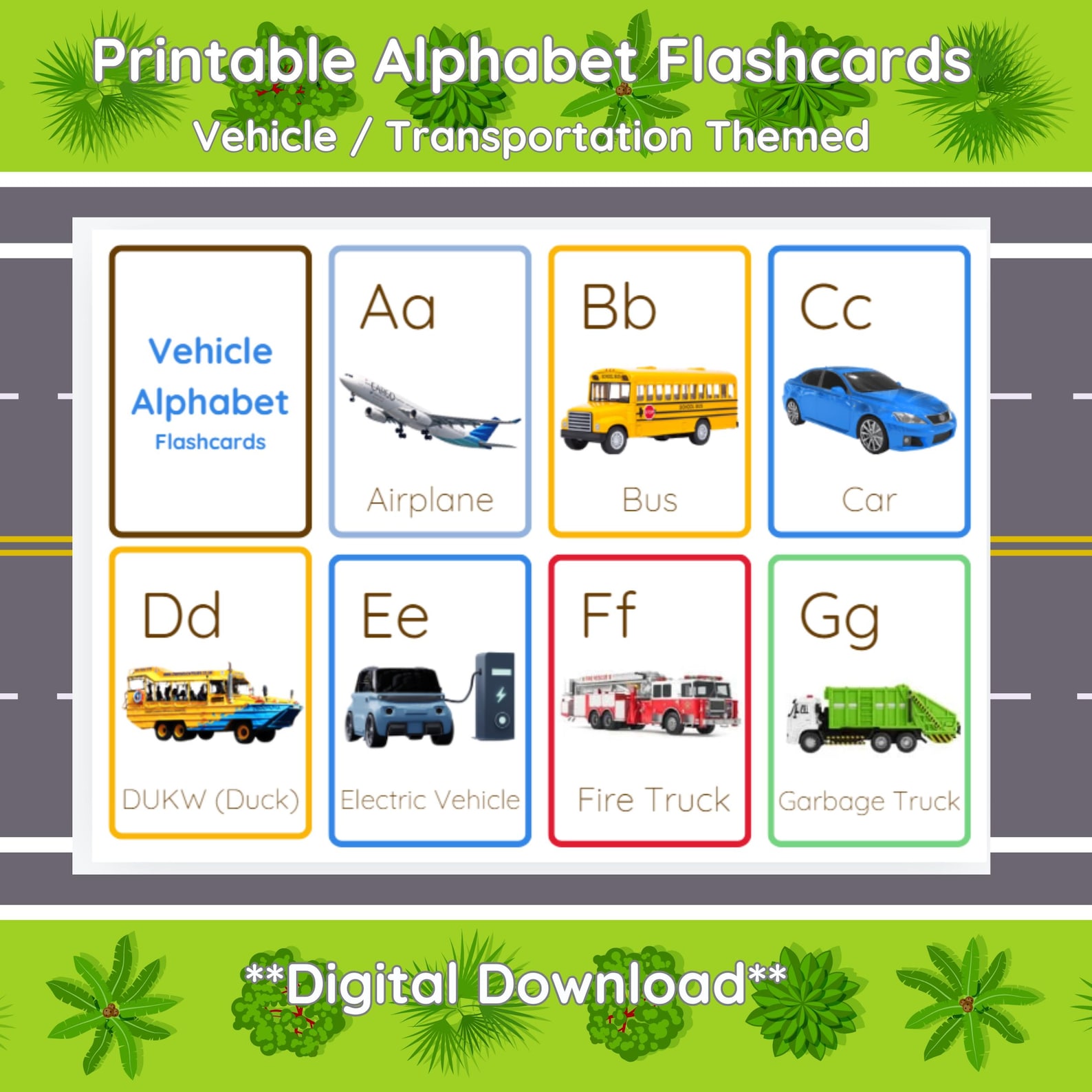 Alphabet Flashcards Printable Vehicles and Transportation ABC ...