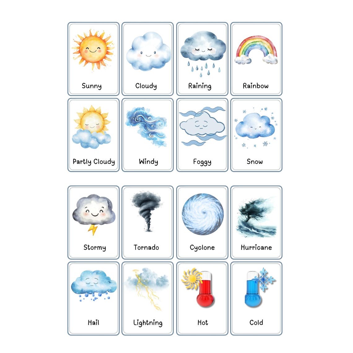 Weather Flashcards: Homeschool & Classroom Learning (digital Download ...