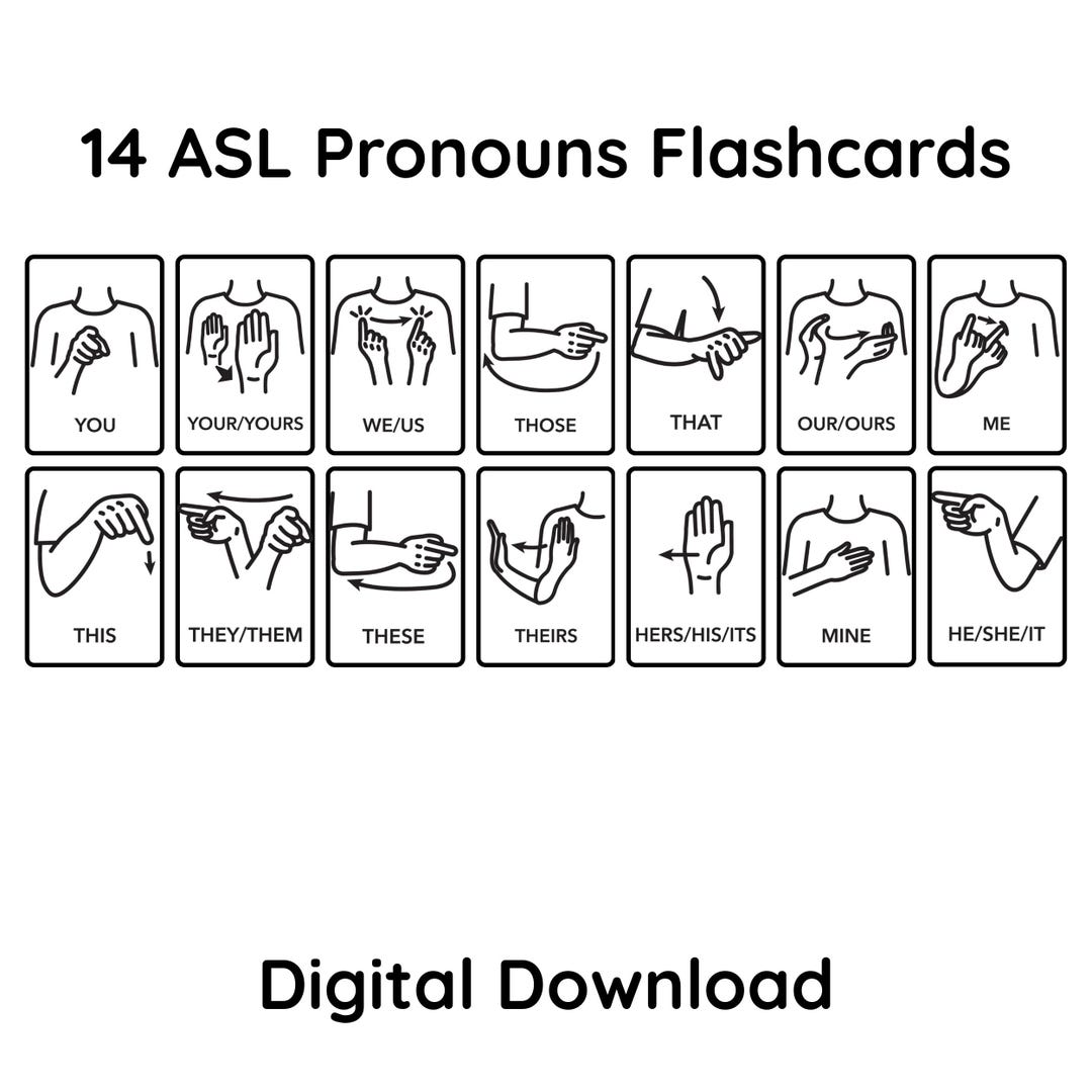 ASL Pronouns Flashcards - 14 Pronoun Signs for Easy ASL Learning ...