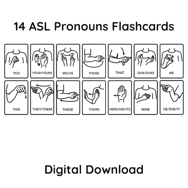 ASL Pronouns Flashcards - 14 Pronoun Signs for Easy ASL Learning ...
