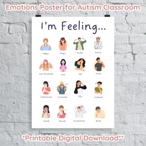 Emotions Poster for Autism Classrooms, Middle and High School Age Appropriate, Wall Art ...