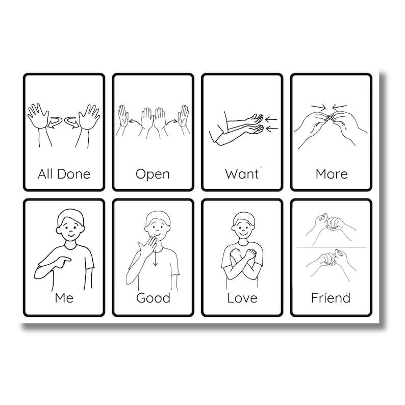 ASL Signs Flashcards - 40 Common Signs for Easy ASL Learning, Teaching ...