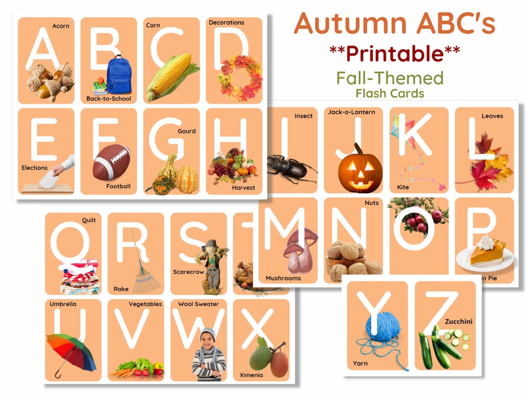 Autumn Abc's Fall Themed Printable Flashcards, Early Literacy ...