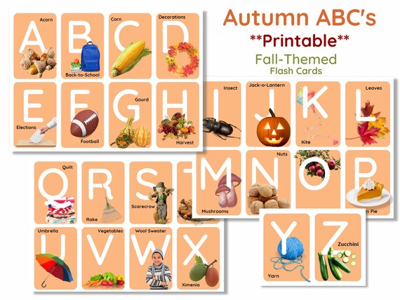 Autumn Abc's Fall Themed Printable Flashcards Early - Etsy