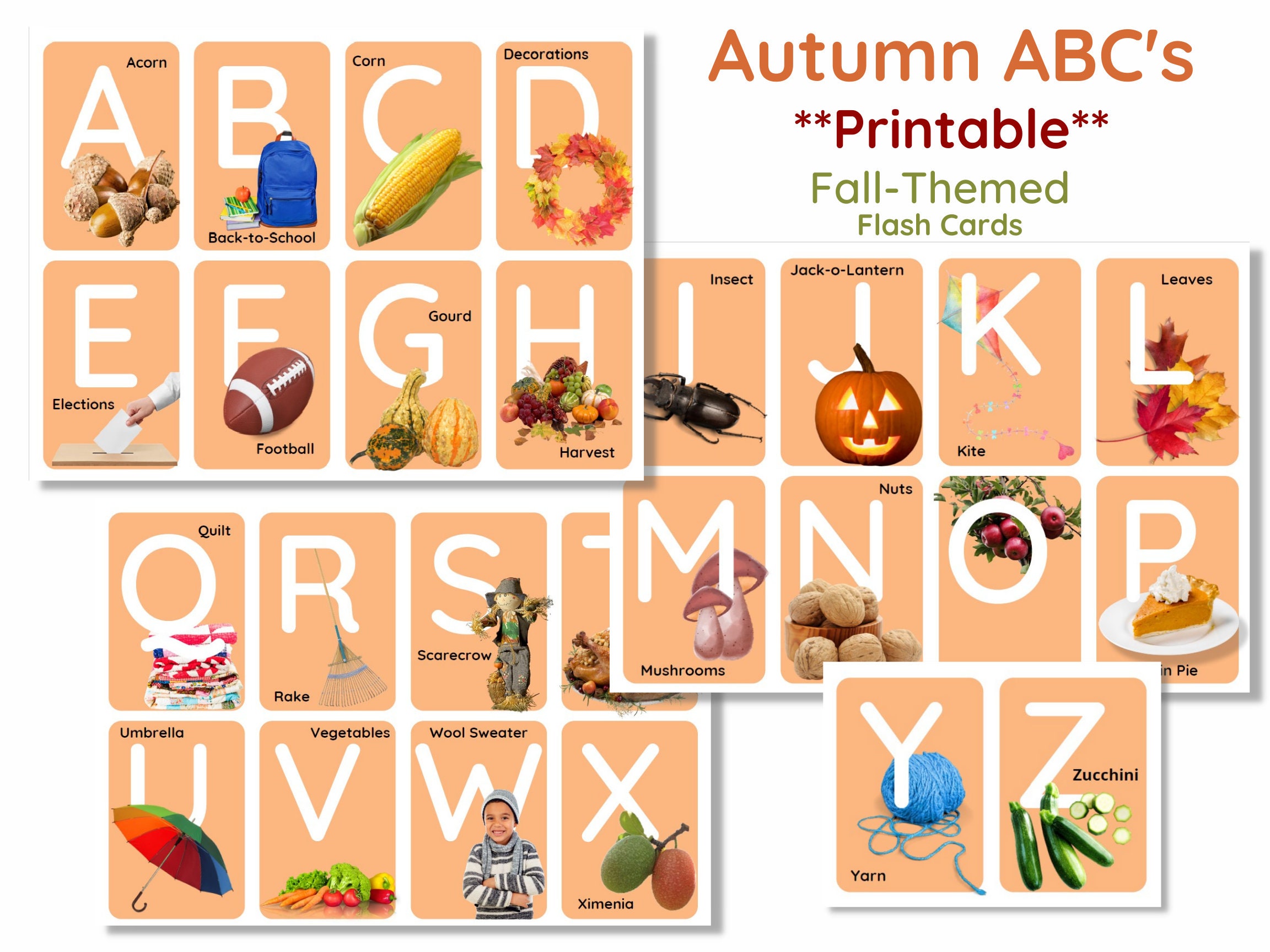 Autumn Abc's Fall Themed Printable Flashcards Early - Etsy
