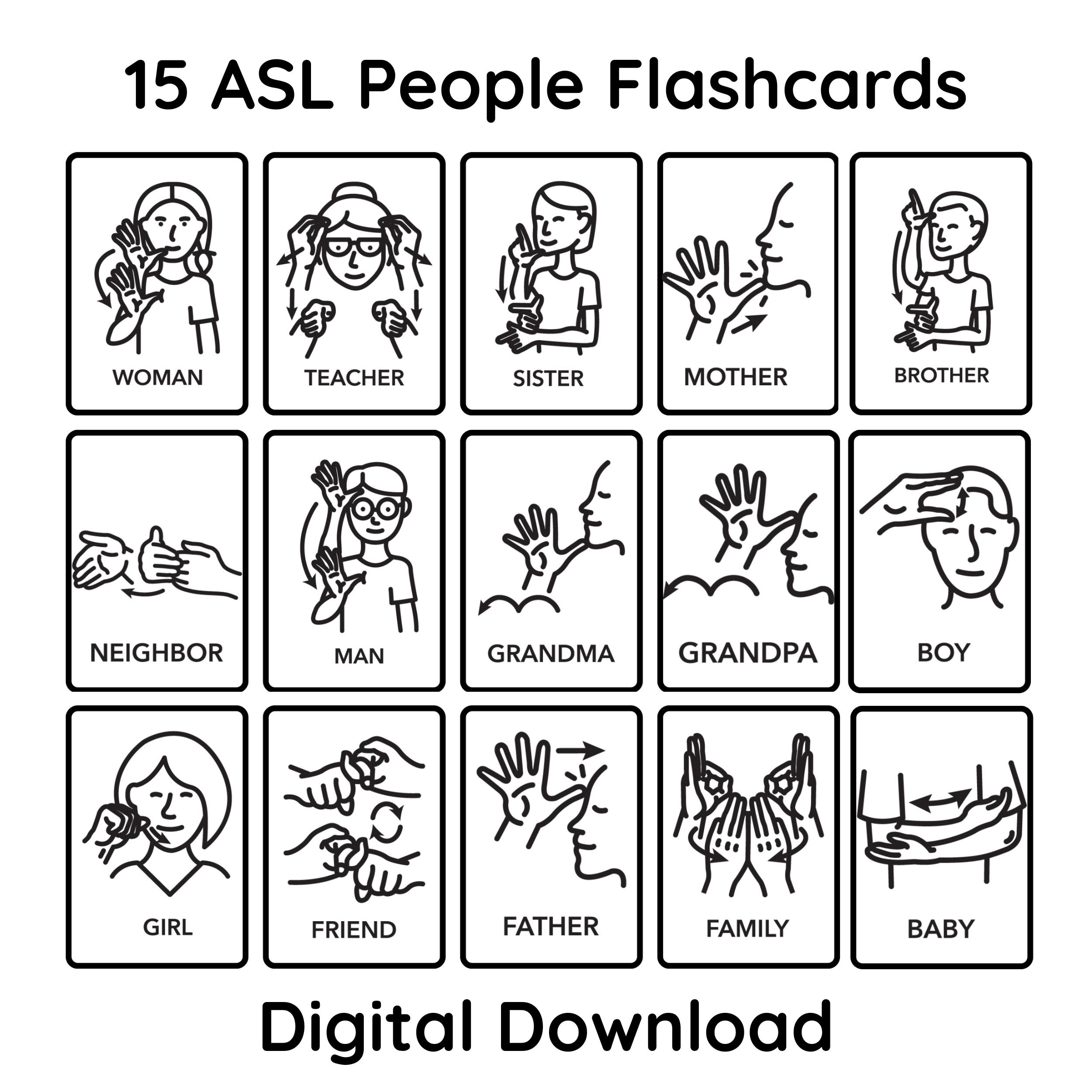 ASL People Flashcards - 15 People Signs for Easy ASL Learning, Teaching ...