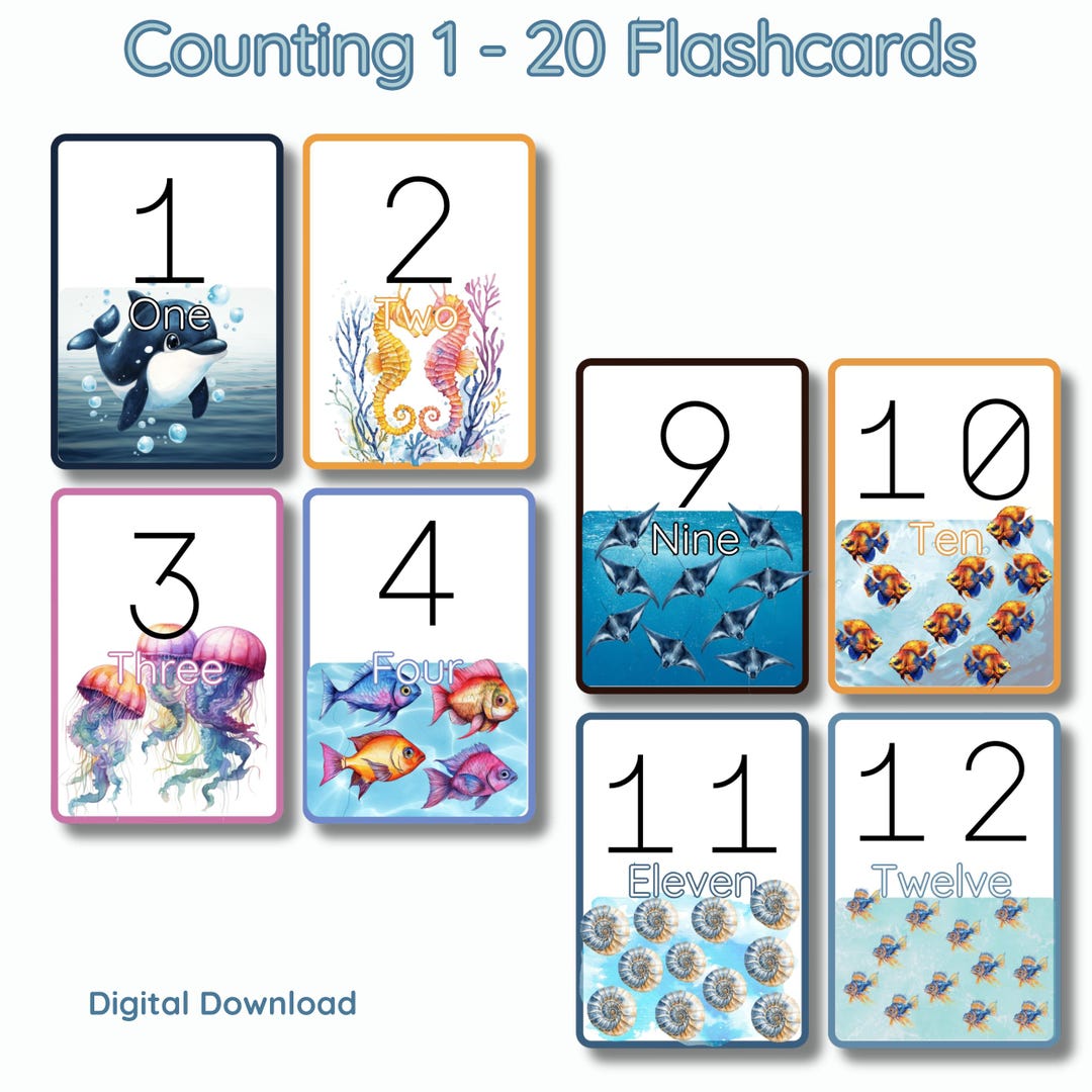 Counting Flashcards: Under the Sea Themed Cards for Toddlers and ...