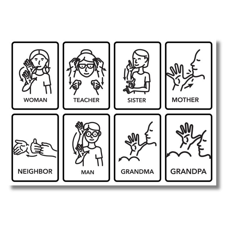 ASL People Flashcards - 15 People Signs for Easy ASL Learning, Teaching ...