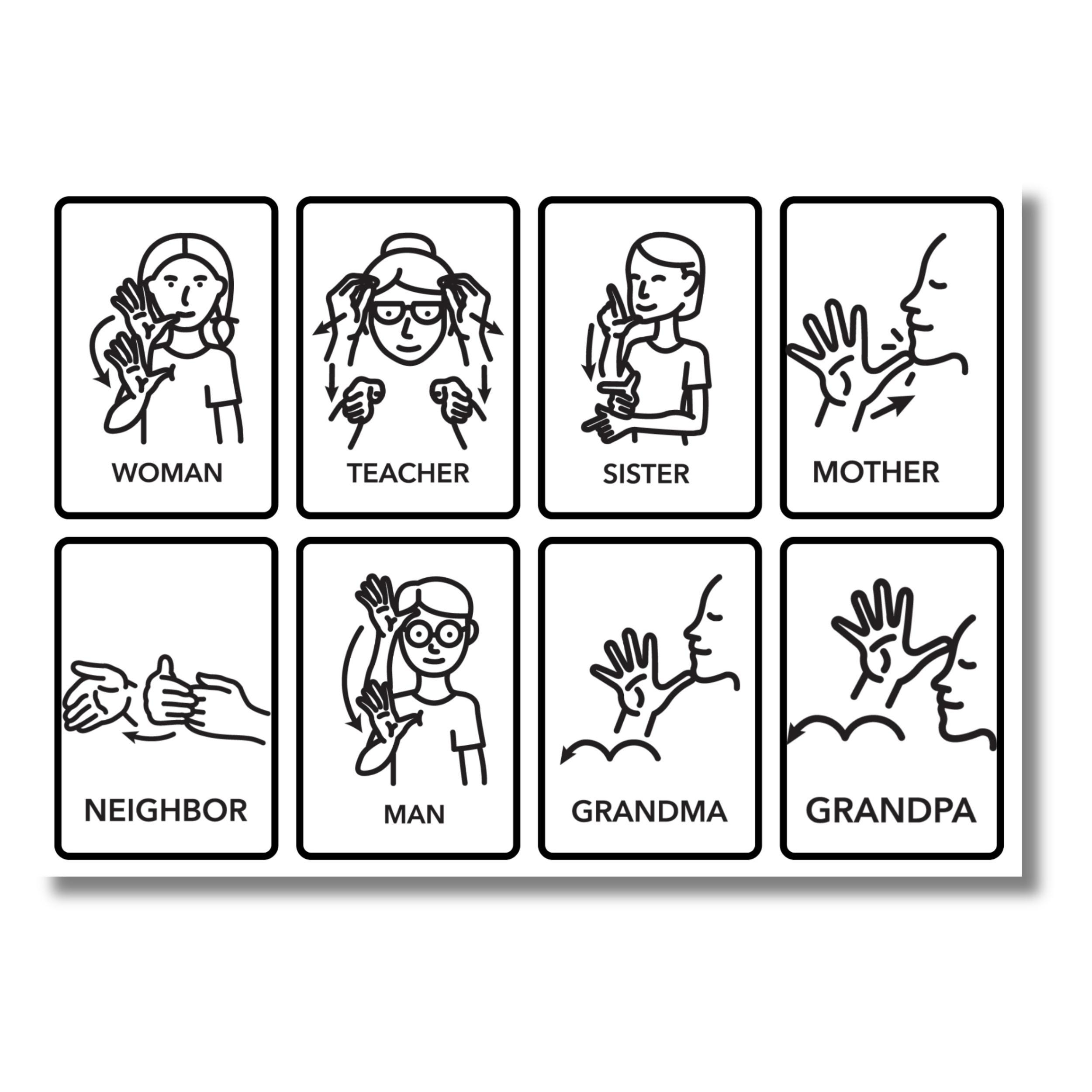 ASL People Flashcards – 15 Sign Language Cards (digital Download) - Etsy