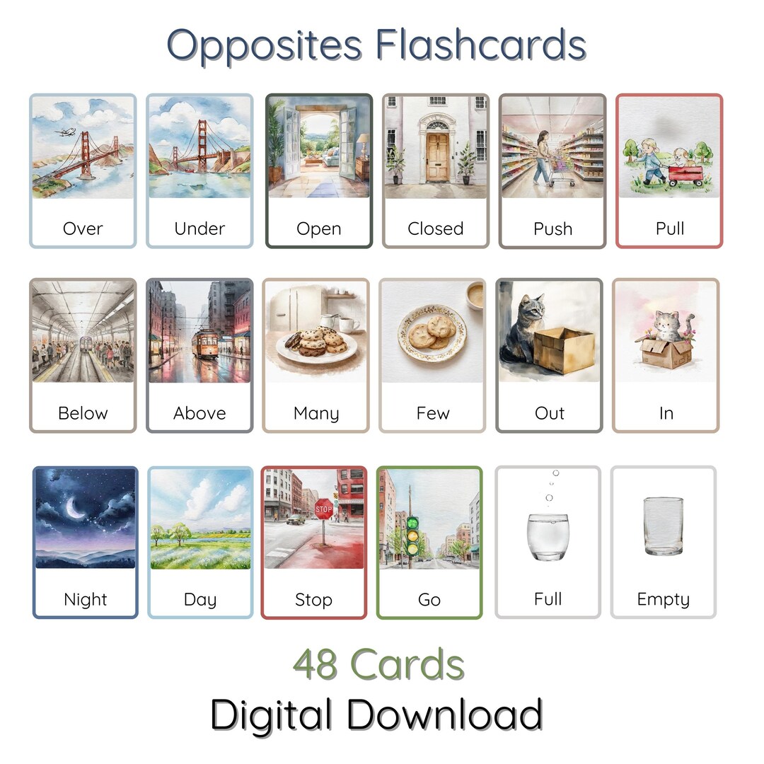 Opposites Flashcards for Preschoolers | 24 Pairs of Common Opposites ...