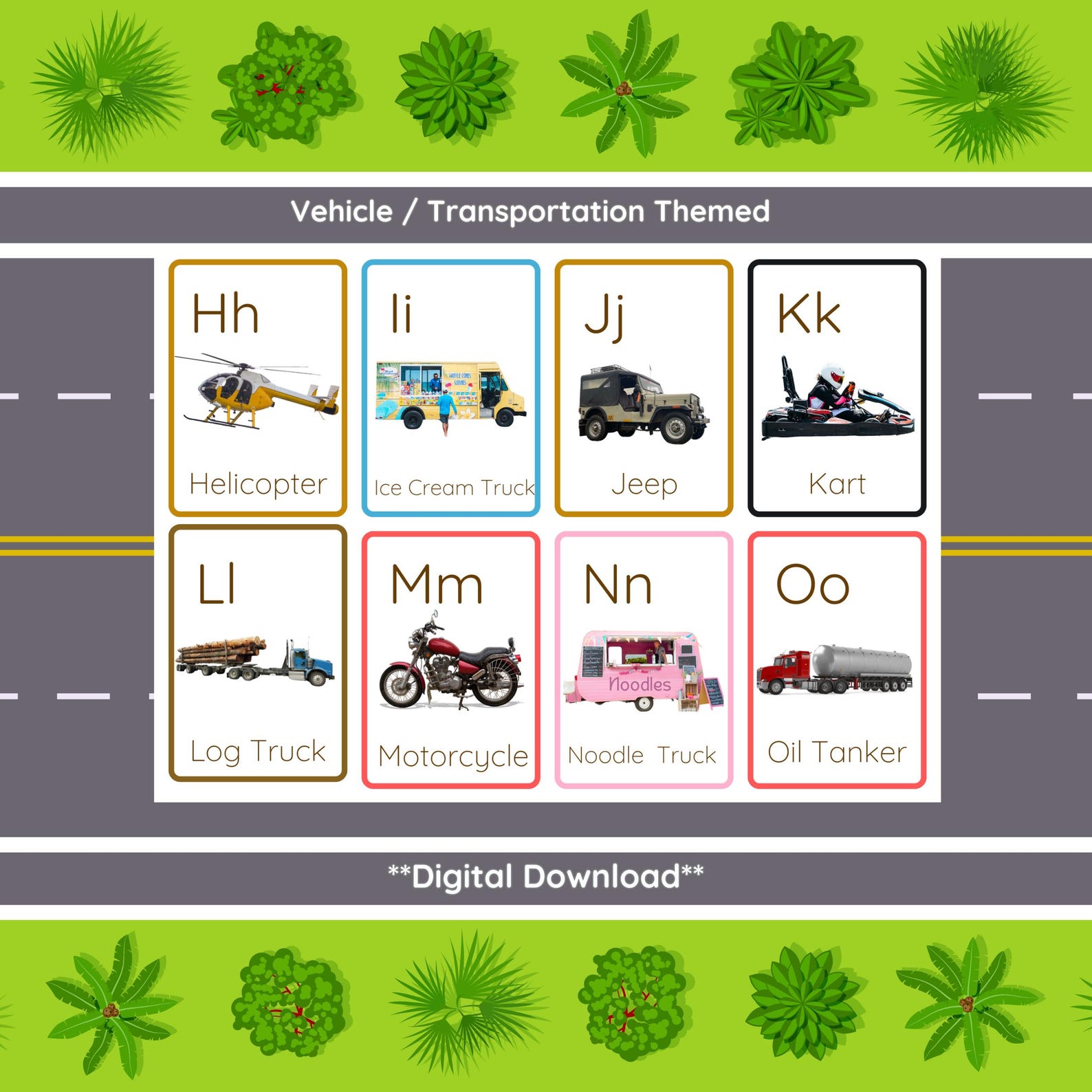Alphabet Flashcards Printable Vehicles and Transportation ABC ...