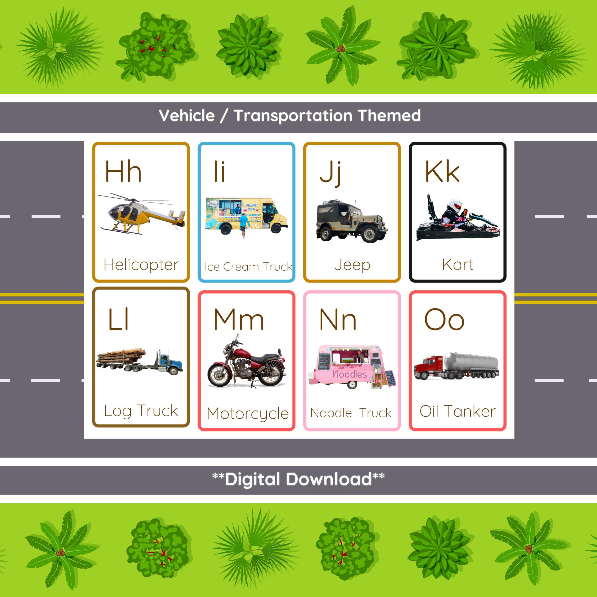 Alphabet Flashcards Printable Vehicles and Transportation ABC ...