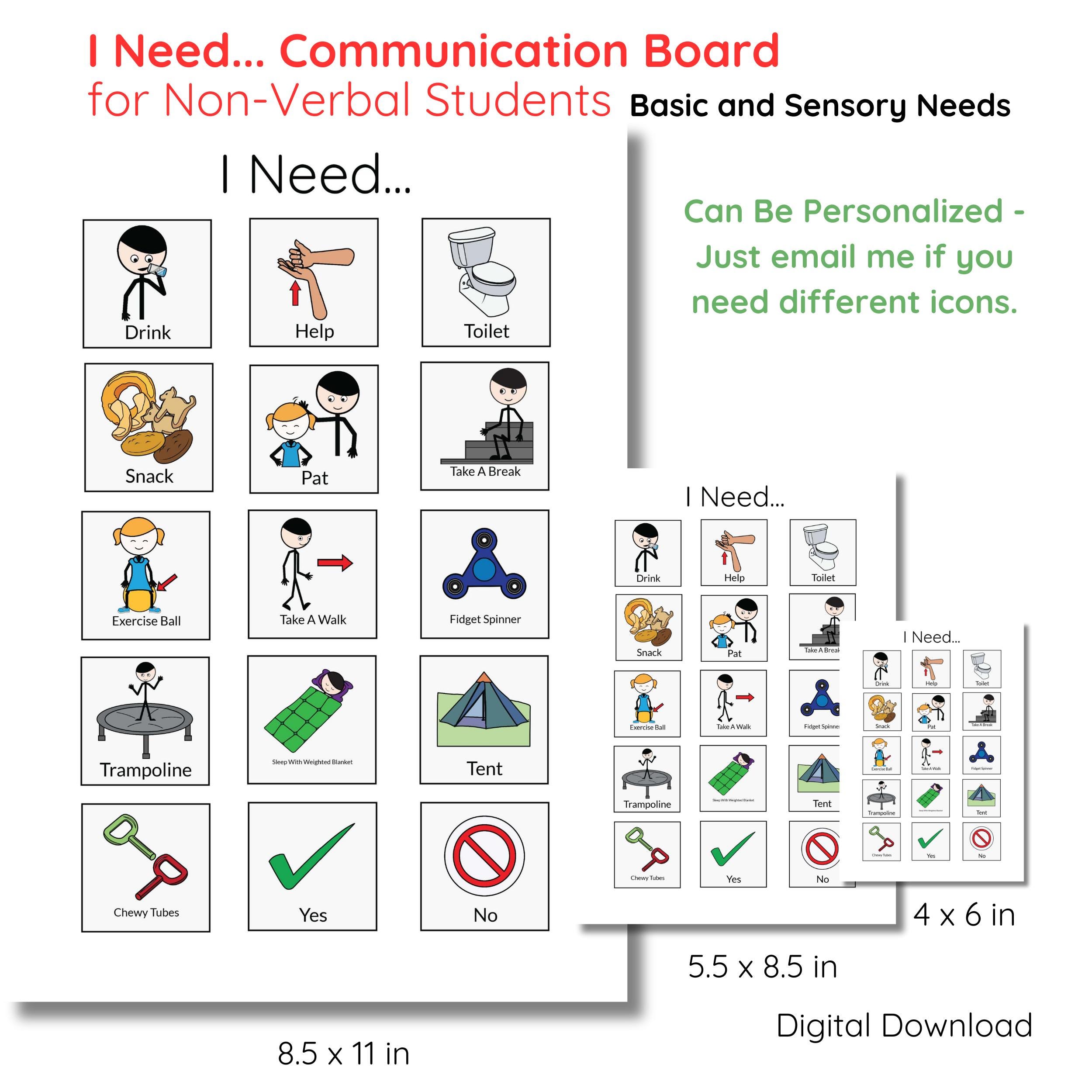 I Need... Communication Board for Non-verbal Students | 3 Sizes for ...