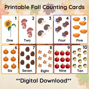 Printable Fall Counting Cards, Printable Flashcards, Early Numeracy ...