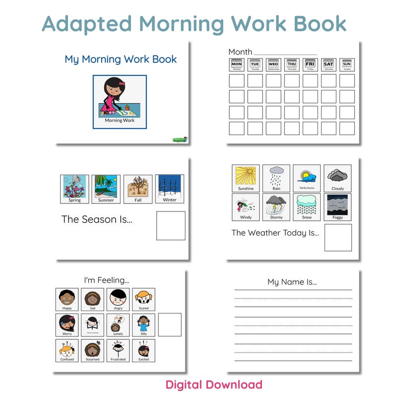 Autism Adapted Morning Work Binder | Calendar, Weather, Feelings ...