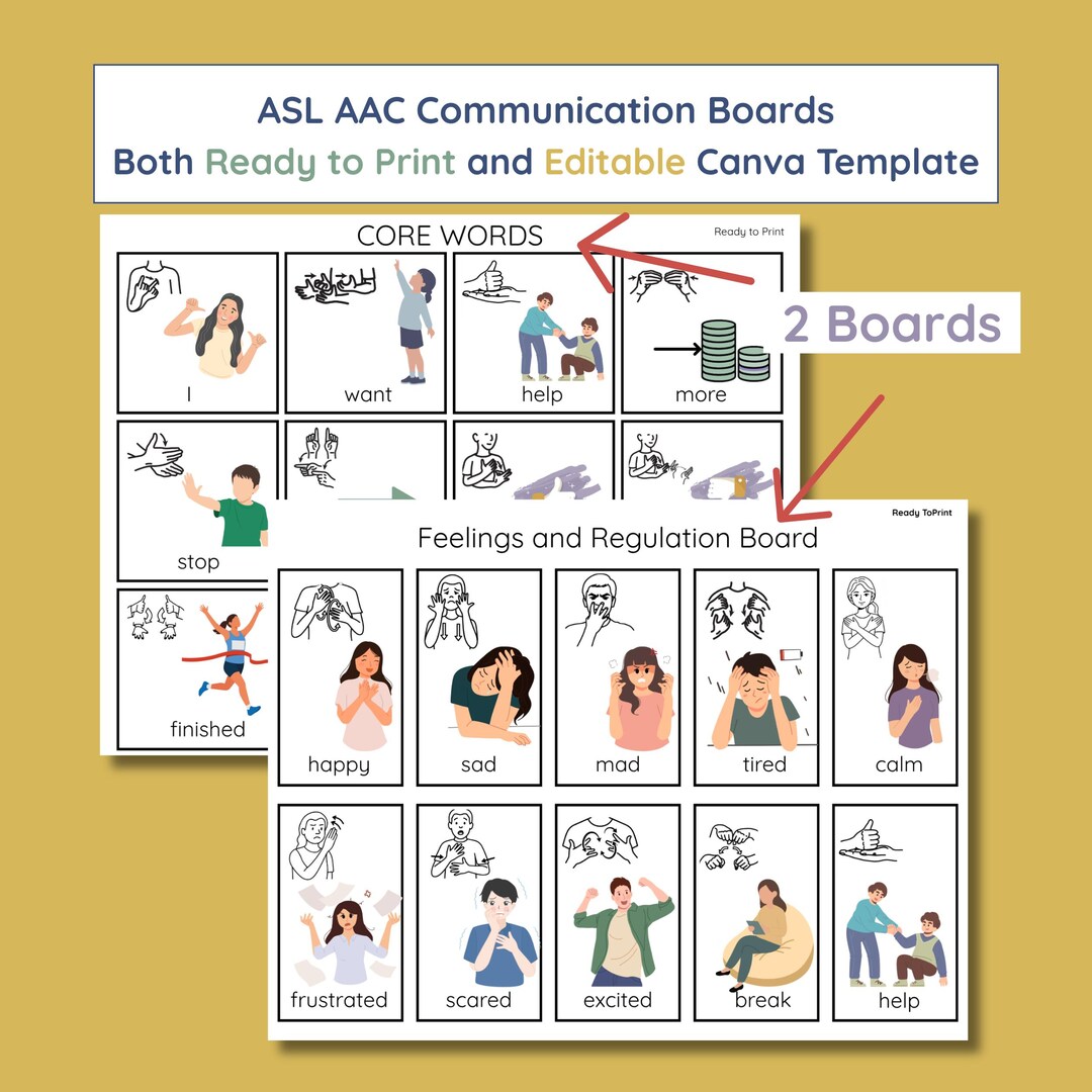 ASL AAC Communication Board Editable | Core Words & Feelings ...