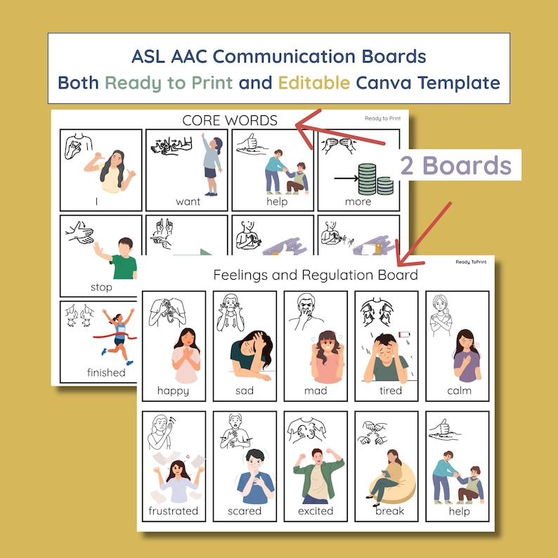 ASL AAC Communication Board Editable | Core Words & Feelings ...
