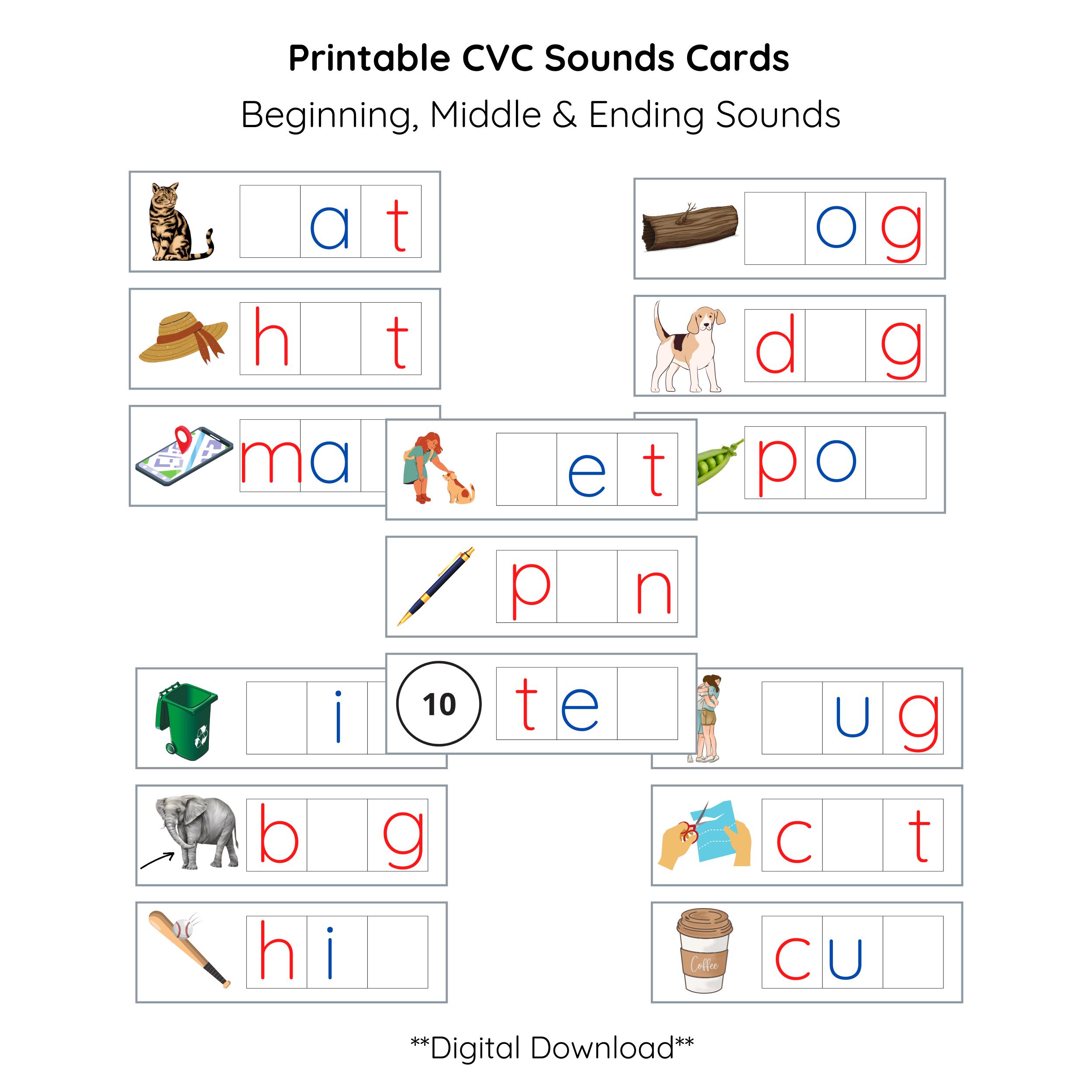 Printable CVC Sounds Cards, Early Literacy Phonics (digital Download ...