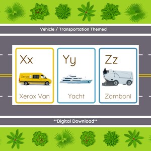 Alphabet Flashcards - Printable Vehicles and Transportation ABC ...