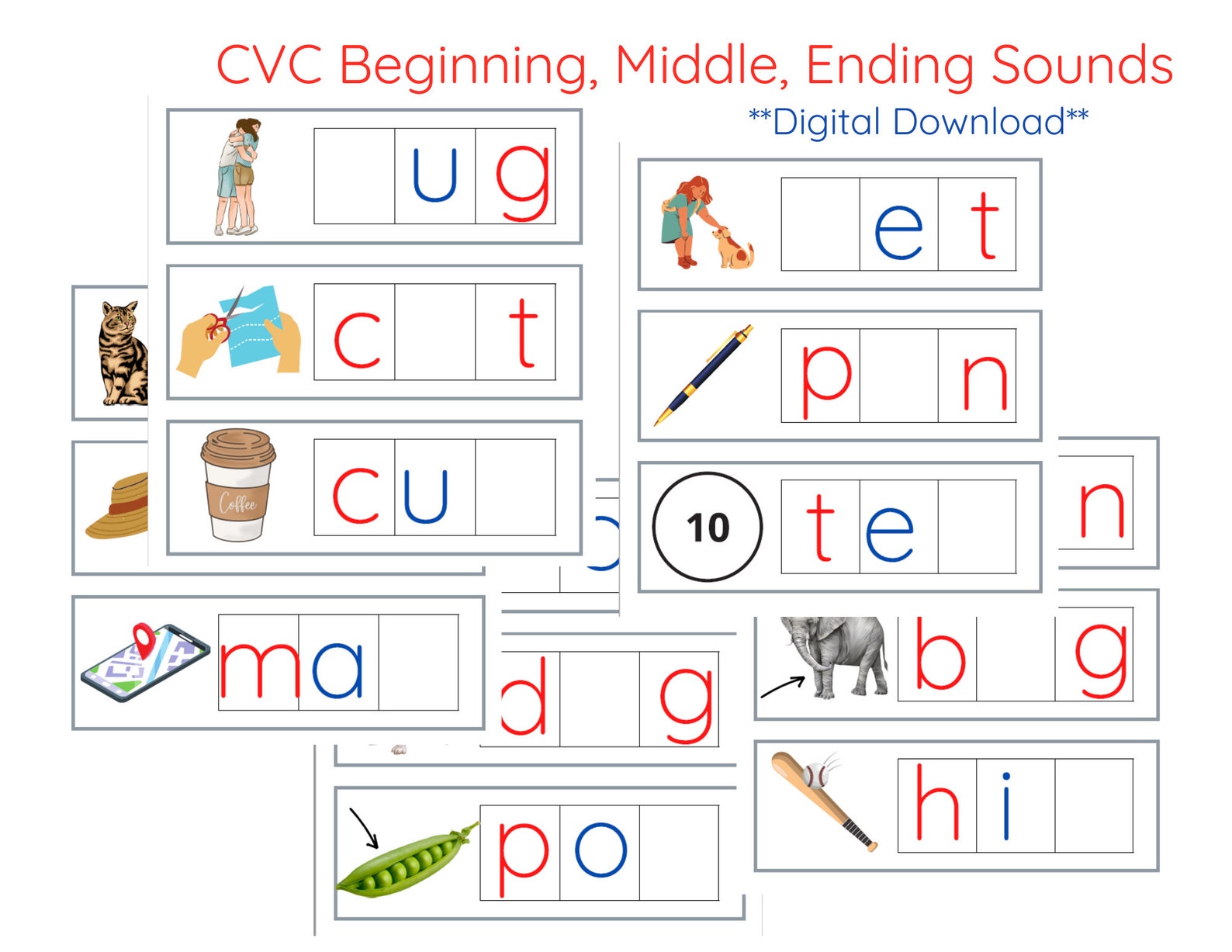 Printable CVC Beginning, Middle & Ending Sounds Cards | Early Literacy ...