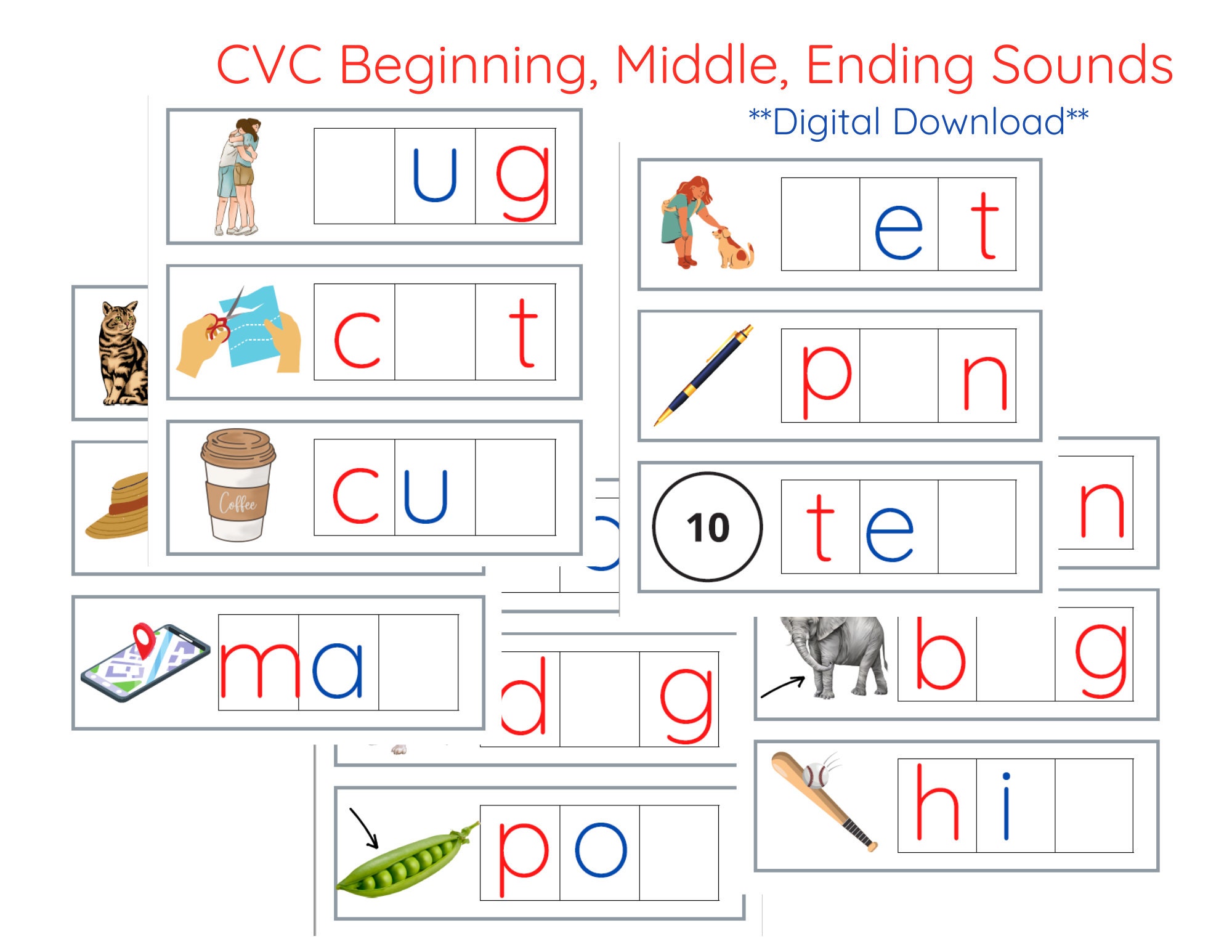 Printable CVC Sounds Cards, Early Literacy Phonics (digital Download ...
