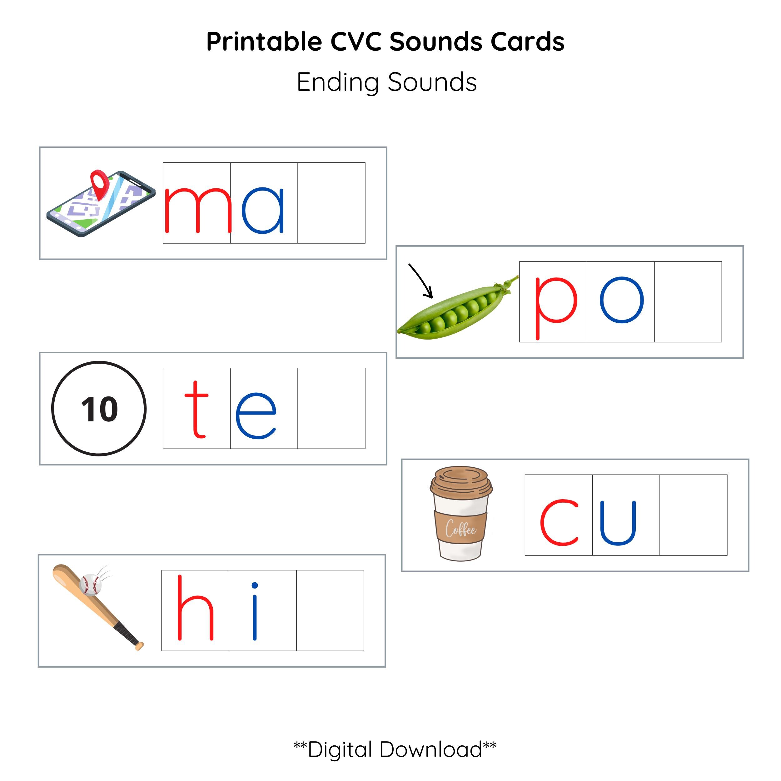 Printable CVC Sounds Cards, Early Literacy Phonics (digital Download ...