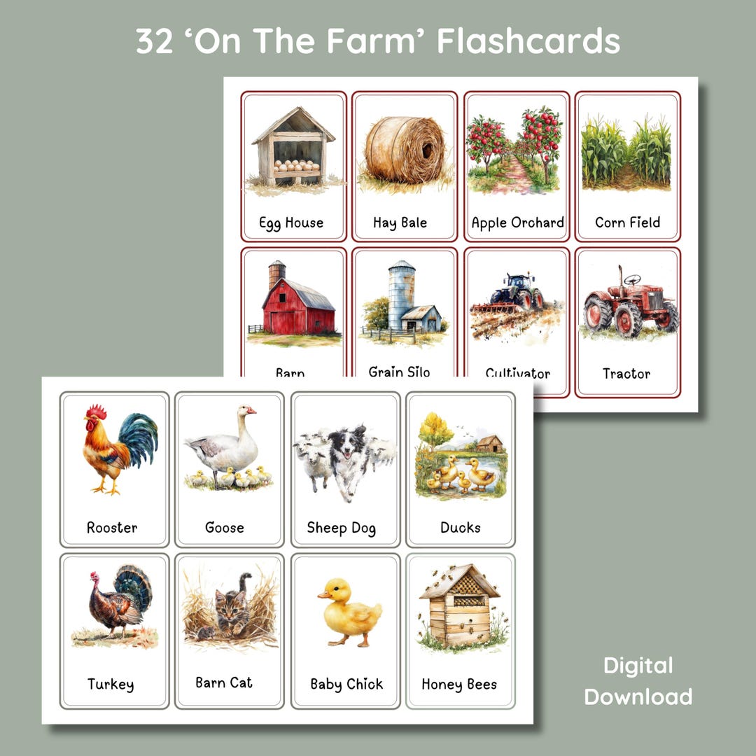On the Farm Flashcards - 32 Farm Animals & Farm Life Elements for ...