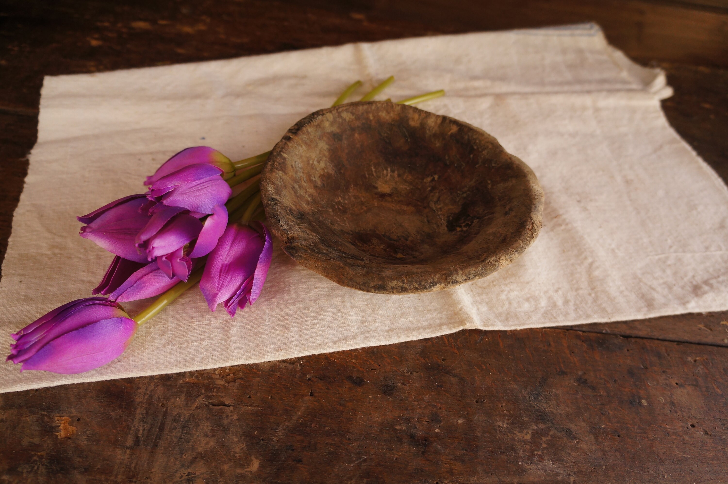 Home & Living Hand Carved Woodwork Tableware Set 3 Primitive Brown ...