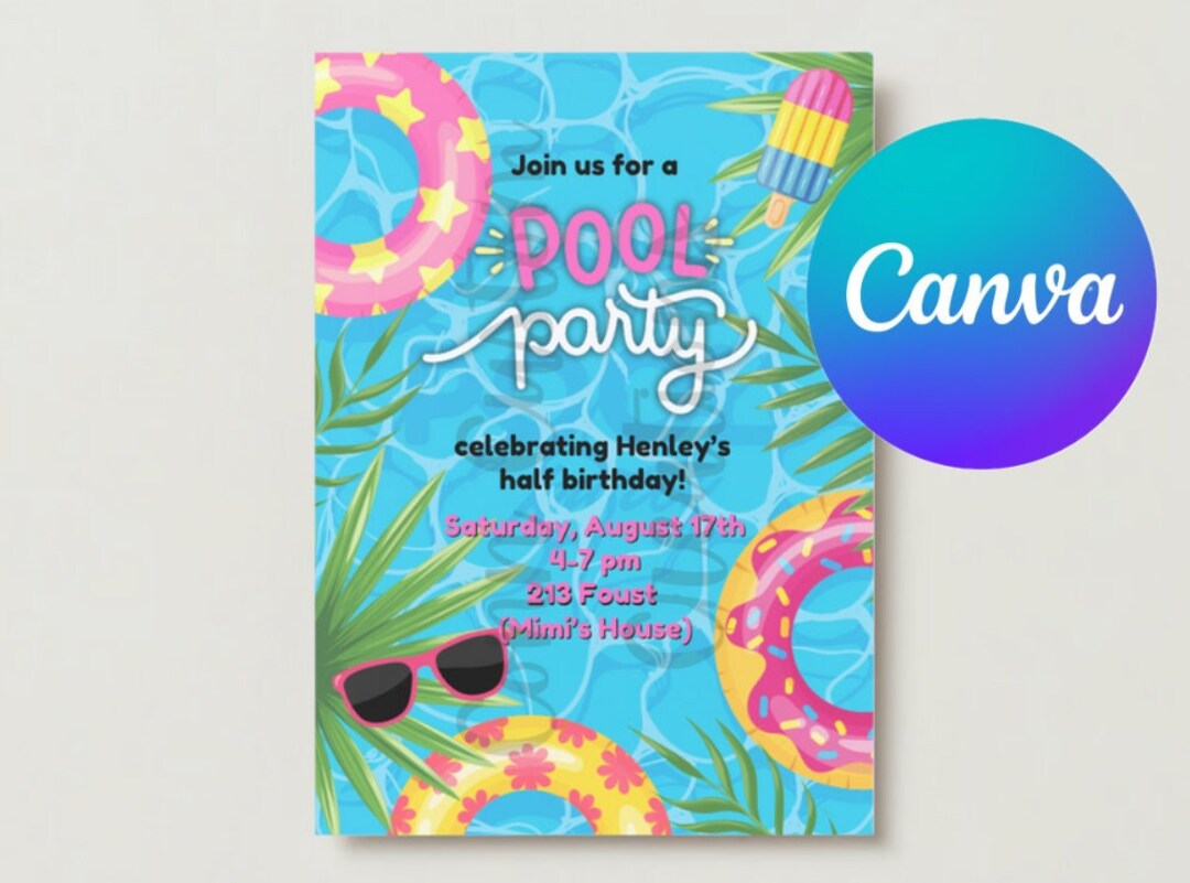 Pool Party Half Birthday Invitation Set - Etsy