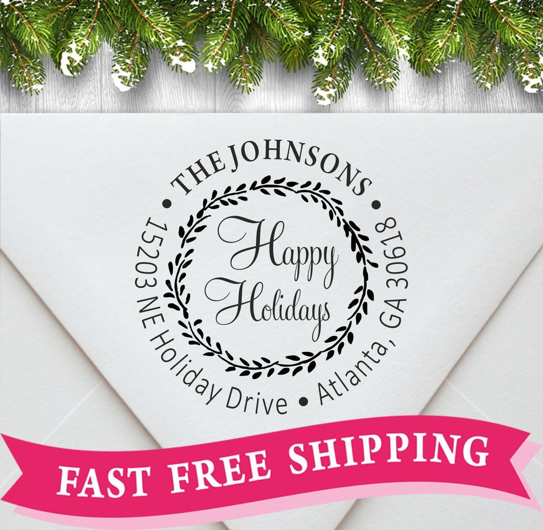 Happy Holidays, Holiday Address Stamp, Merry Christmas Address Stamp ...