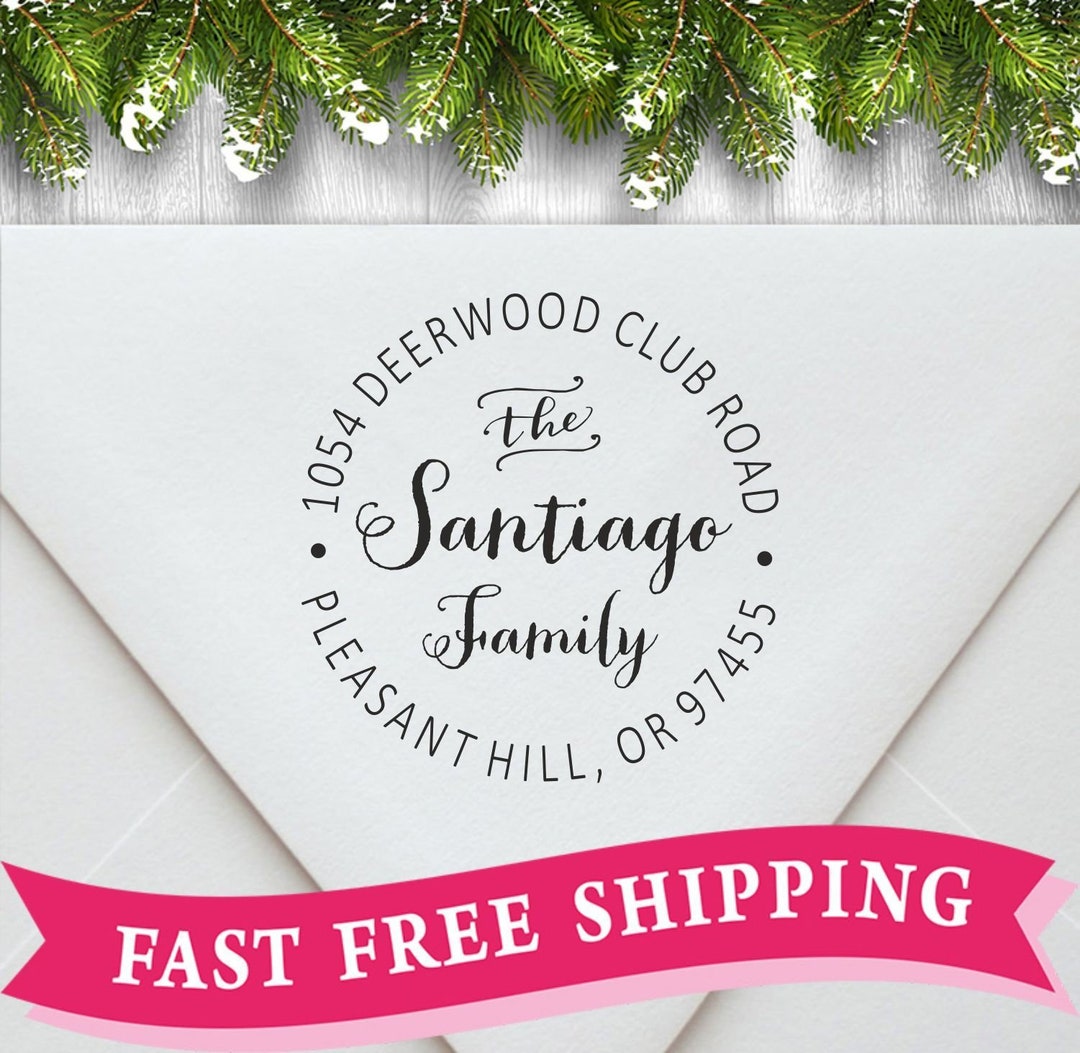 Round Address Stamp, Custom Circle Address Stamp, Round Calligraphy ...