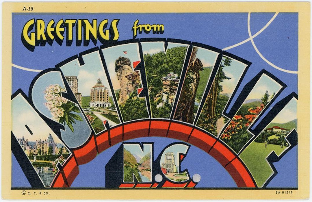 Greetings From Asheville North Carolina - "large Letter" Authentic ...