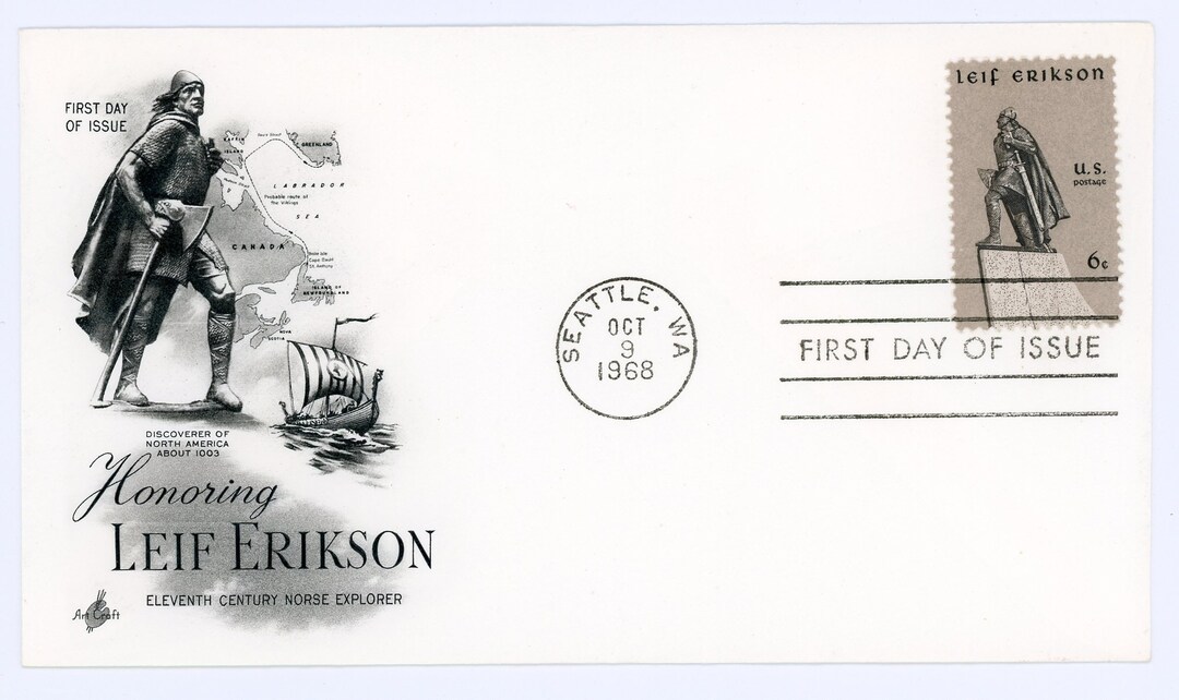 1968 First Day Issue Honoring Leif Erikson Discoverer of North America ...