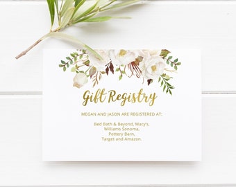 Printable OR Printed Wedding Registry Cards Gold Floral Wedding ...