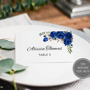 Royal Blue Place Card Template, Printable Place Card, Seating Cards ...