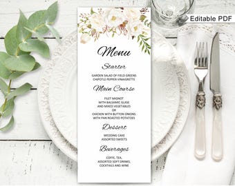 Wedding Menu Template Royal Blue Wedding Menu Blue Floral | Etsy