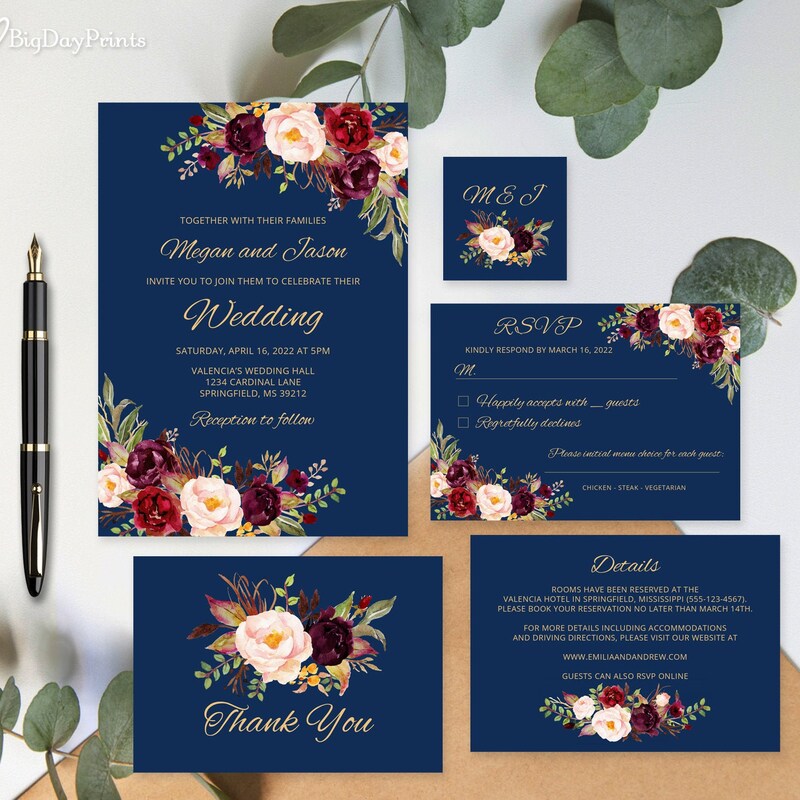 Navy Wedding Invitation - Etsy