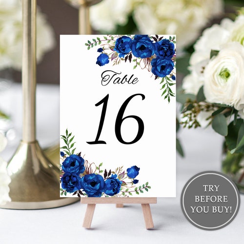 Royal Blue Wedding Table Numbers Floral Table Numbers | Etsy