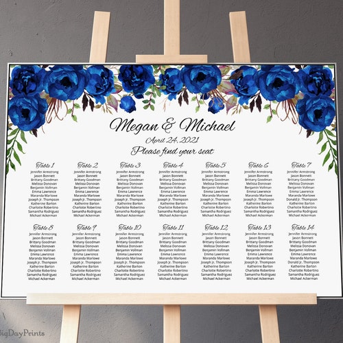 Royal Blue Wedding Seating Chart Template Boho Chic Floral - Etsy
