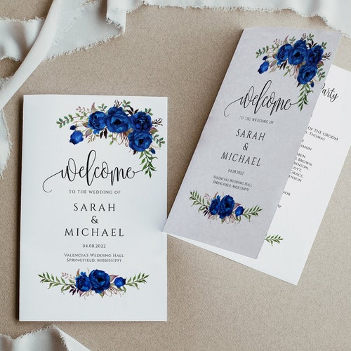 Fan Wedding Program Royal Blue Wedding Fans Template - Etsy