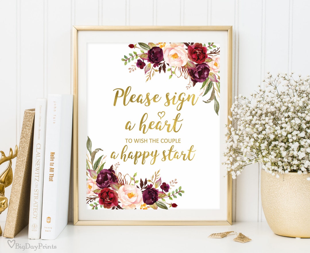 Please Sign a Heart Wedding Signs, Alternative Wedding Guest Book ...