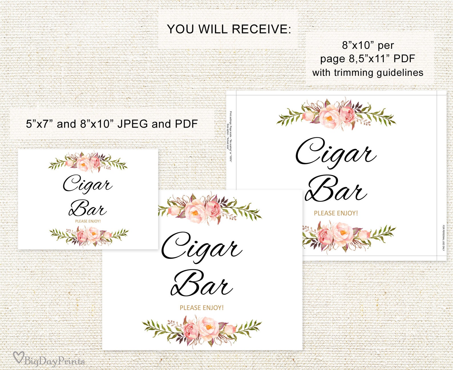 Cigar Bar Sign, Cigar Wedding Sign, Wedding Cigar Bar, Printable ...