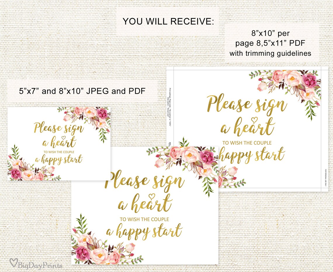 Please Sign a Heart Wedding Signs, Alternative Wedding Guest Book ...
